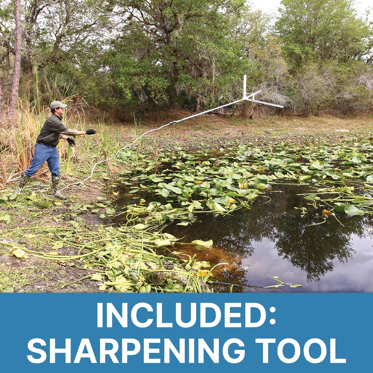 Jenlis Weed Razer Pro, Lake Weed Cutter, Large Pond Aquatic Plant Cutting Tool, Sharp Razor Blades Shear Cattail, Reed, Lilly & Chara Algae, Adjustable 30"-62β Inch Cut Width, 25' Foot Throw Rope