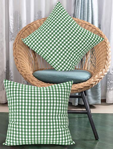 WHITEWRAP Pillow Cover| Farmhouse Checkers Decorative Throw Pillow Cover| Pillowcase| 18x18 inch Pack of 2 Green and White