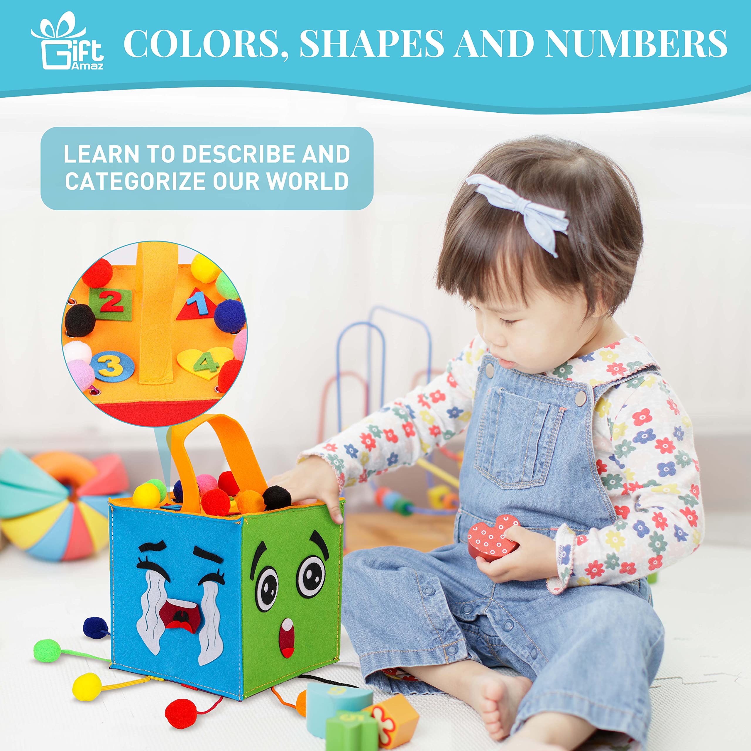 Pull String Sensory Toys for Toddlers, Montessori Activity Cube for Baby, Early Fine Motor Skills Development, Social Emotional Learning Activities for Kids Boys Girls 1 2 3 Years Old