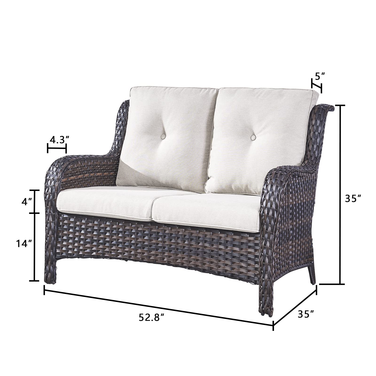 Rilyson Outdoor Patio Couch Wicker Sofa - 3 Seater Rattan Sofa for Outside Patio Garden Porch with Deep Seating and Cushions(Brown/Blue)