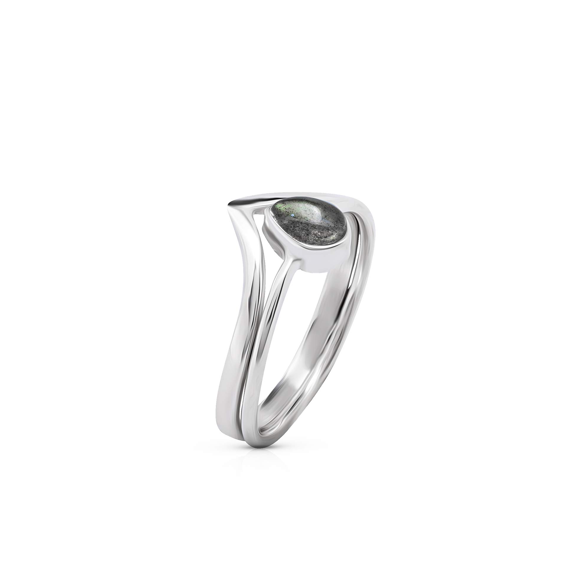 Koral Jewelry Labradorite Ethnic Vintage Gipsy Pear Stone Ring 925 Sterling Silver Tribal Boho Chic (7)