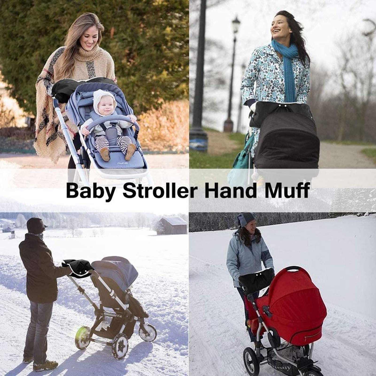 Stroller Hand Muff,Windproof Waterproof Baby Stroller Warm Portable Muffs Pushchair Gloves for Outdoor (Black)