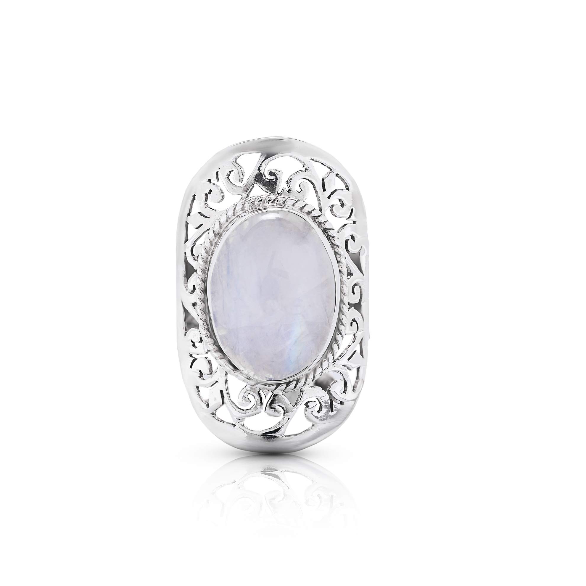 Koral Jewelry Moonstone Tribal Vintage Lace Ring 925 Sterling Silver Gipsy Boho Chic (7)