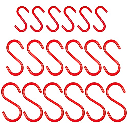 Wideskall 18 Pieces Red Vinyl Coated S Shaped Hooks Set for Hanging Kitchen Rack (3" inch + 4" inch + 5" inch)