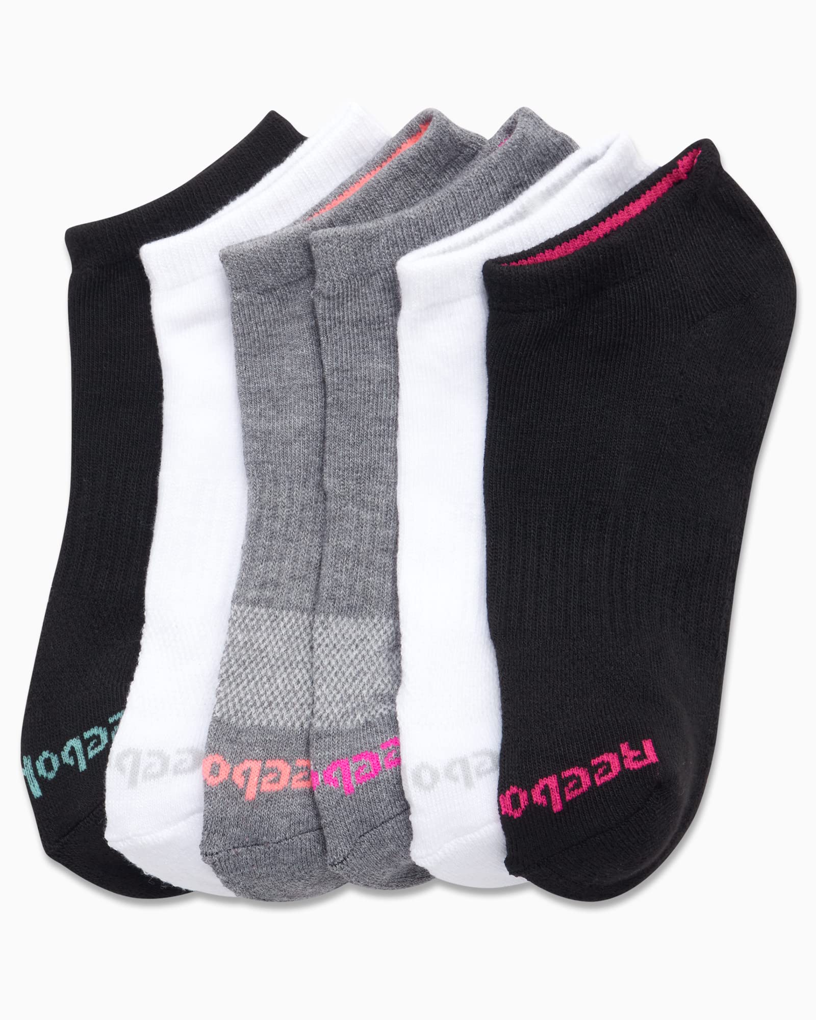 Reebok Women's Low Cut Socks - 6 Pack Performance Cushion Comfort No Show Socks - Breathable Athletic Socks for Women (4-10), Size 4-10, Black/White/Grey