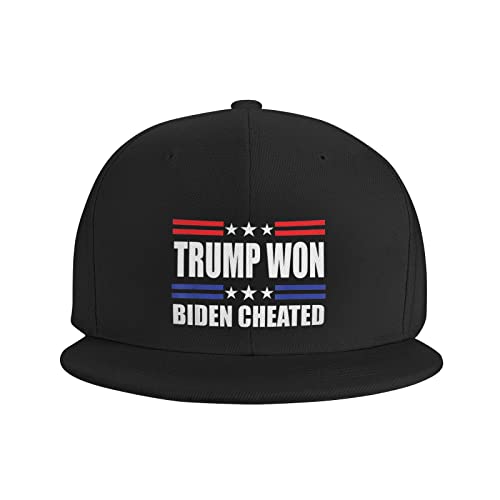 Qauirfe Trump Won Biden Cheated Hat Adult Adjustable Baseball Cap Trucker Hats Black