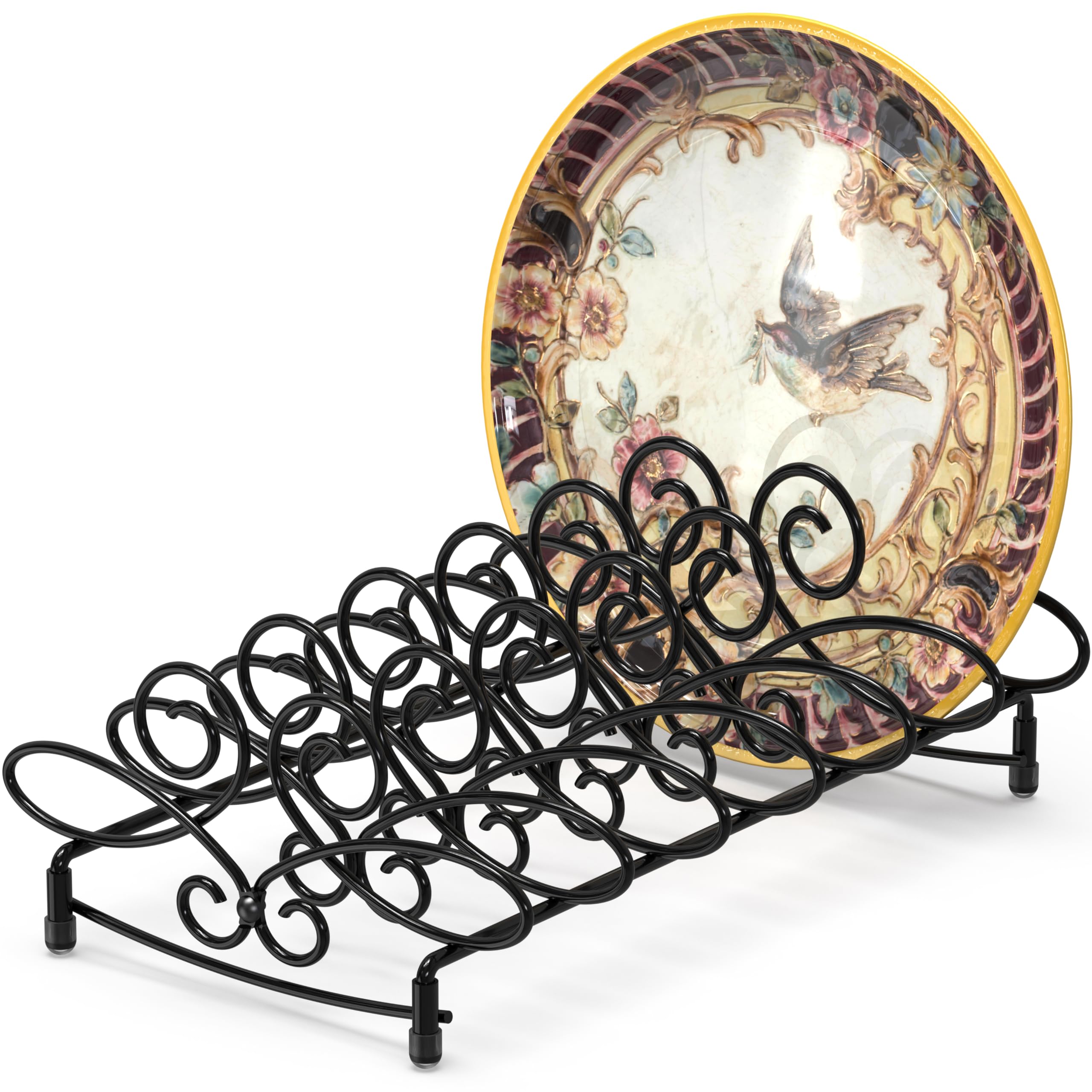 Simple Houseware Vertical Plate Stand Holder Dish Rack Dinnerware Organizer with Elegant Wire Design, 6-Compartment, Black