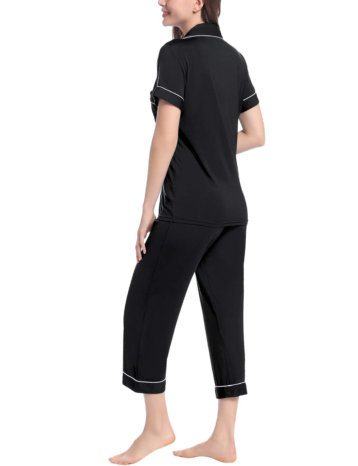 Joyaria Womens Bamboo Viscose Pajamas Set Cooling/Cool Pjs Set Night Sweats Sleepwear Jersey Knit(Black, XL)