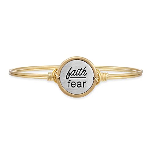Luca + Danni Faith Over Fear Bangle Bracelet for Women - Silver Tone Regular Size Made in USA