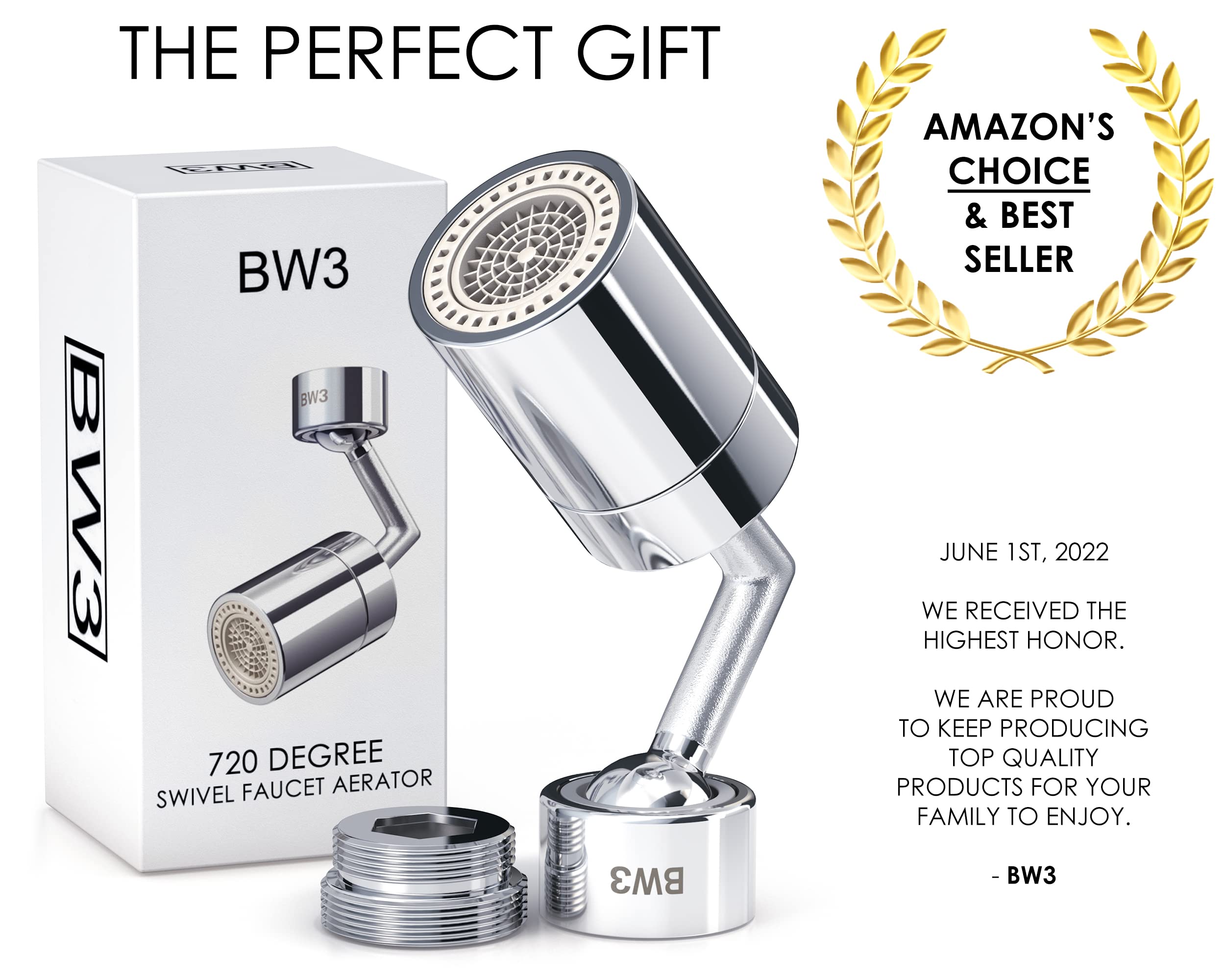 Swivel Sink Chrome Faucet Aerator for Face, Eyewash, and Gargle – 720 Degree Rotatable Sink Adapter Sprayer Attachment for Kitchen or Bathroom Male or Female Thread – Easy to Install