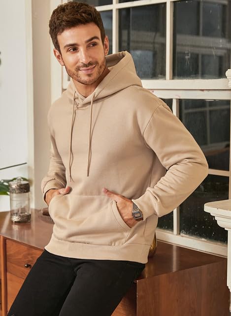 JMIERR Mens Lightweight Cotton Hoodies Winter Casual 1/4 Sweatshirts Loose Fit Drawstring Pullover Shrits, US40(M), A Khaki