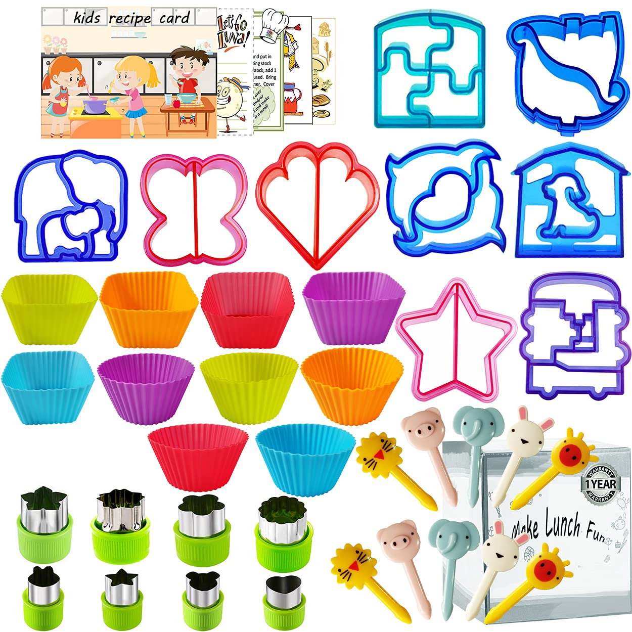 Sandwich Bread Cutters Shapes Set for Kids Vegetables Fruits Cheese Shapes Mold Supplies Crust Lunchbox and Bento Box