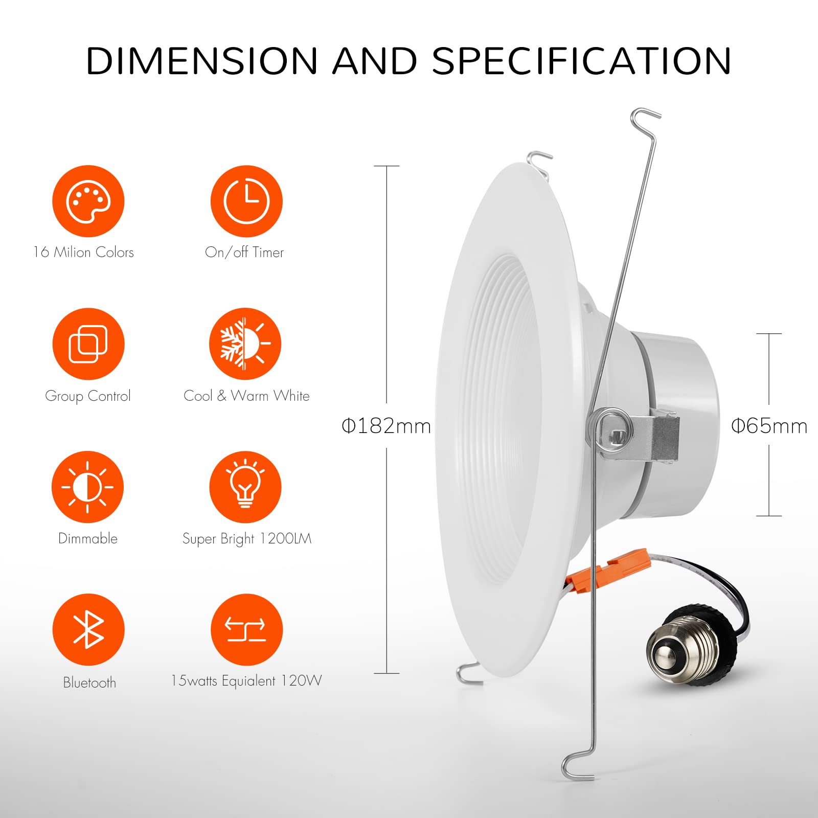 JJC 5/6 inch LED Recessed Lighting,Baffle Trim,18W(75W Equiv.) Dimmable LED Can Lights,3000K-Warm White, 1200LM CRI 90