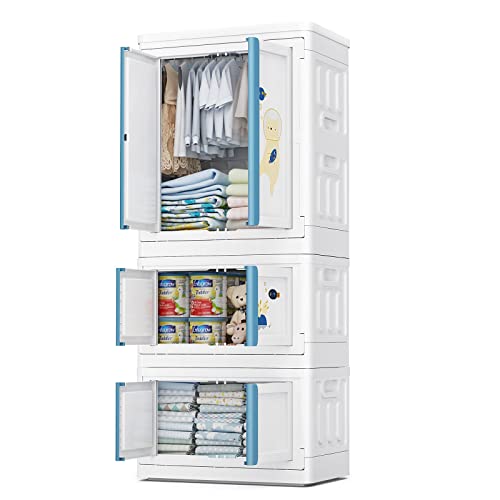 Zarler X-Large Folding Plastic Closet Organizers and Storage , Portable Closet for Hanging Clothes Stackable Storage Bins with Lid Secure Buckle Wheels, Collapsible Storage Container for Toys Baby Home Room (2 Pack 19 Gal Foldable Storage Bins and 1 Pack