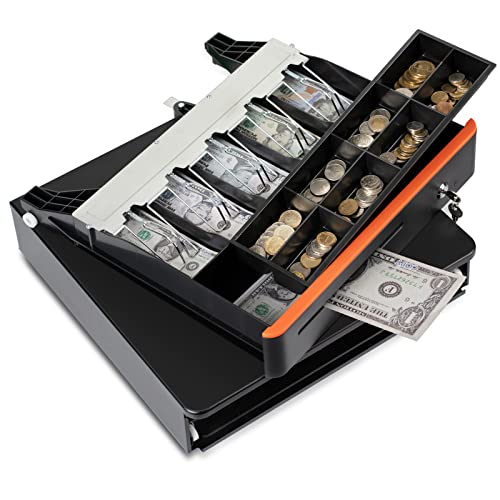 Tera 16 inch Auto Open Cash Drawer with Micro Switch Heavy Duty Insert Tray 5 Bill 8 Coin for POS System Removable Cash Tray Media Slot 24V RJ12 Key-Lock (Round Corner) for Small Business Retail 405R