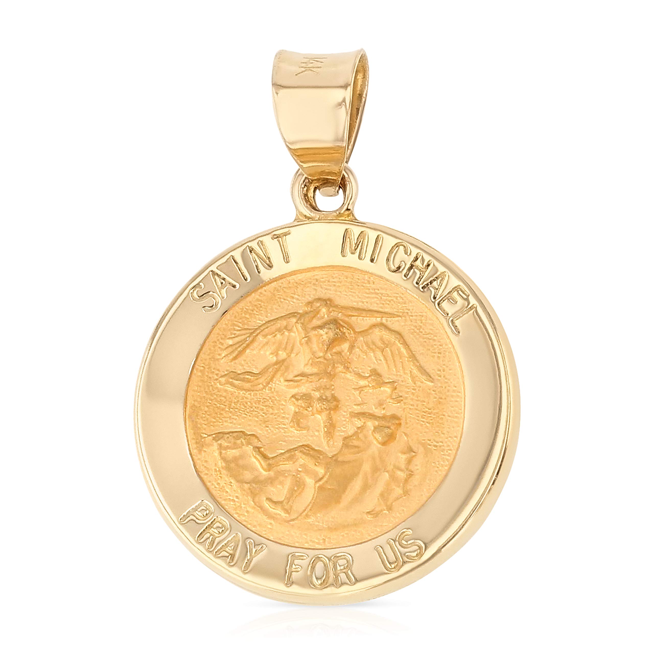 Ioka - 14K Yellow Gold Religious St. Michael Charm Tiny Pendant For Necklace or Chain