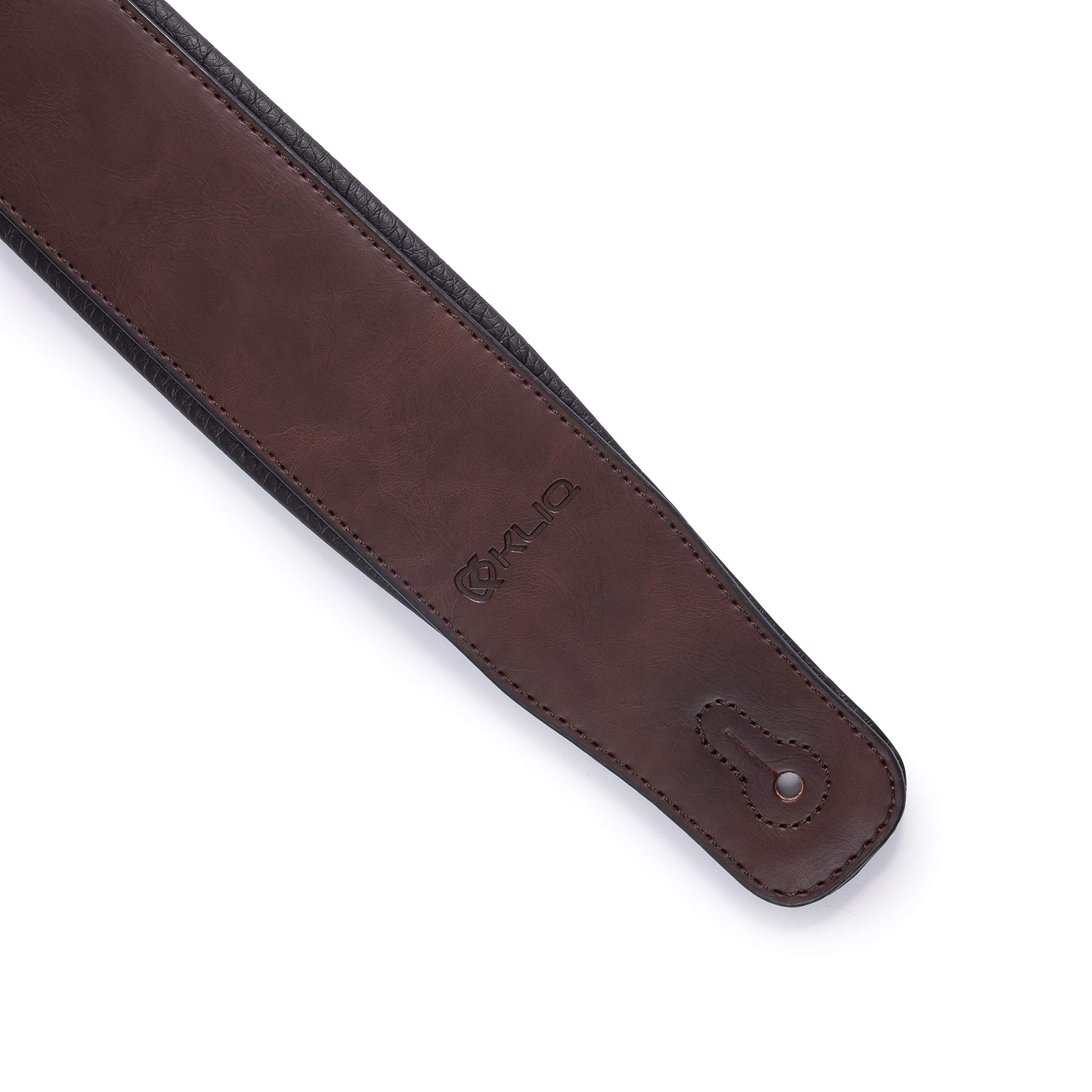 KLIQ Premium Padded Leather Guitar Strap for Bass & Electric Guitar with 3" Wide Pad and Adjustable Length from 41" to 54", Auburn