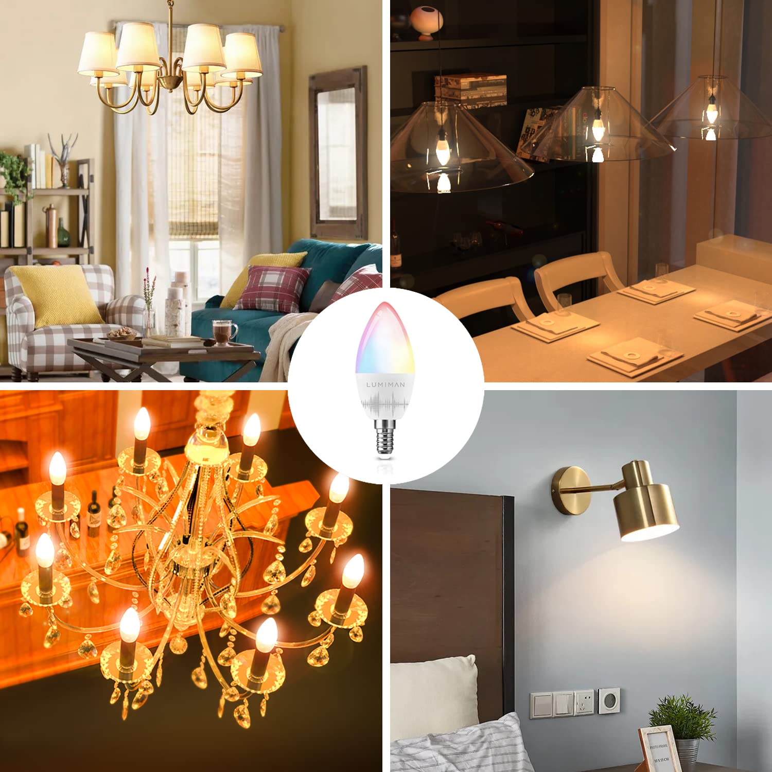 LUMIMAN Smart Candelabra Light Bulb WiFi E12 LED Bulb B10/B11 Color Changing Chandelier Light Bulbs