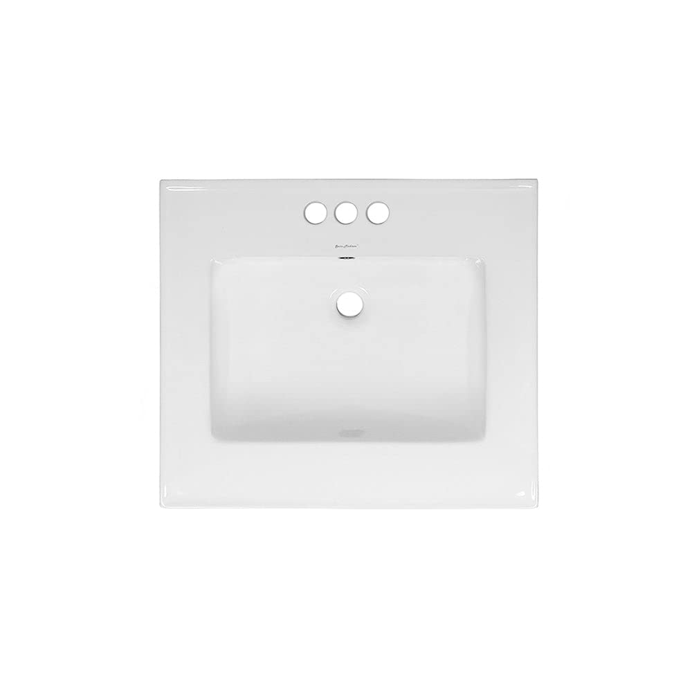 Swiss Madison Well Made Forever SM-VT324-3 Ceramic Vanity Top Sink 24" with Three Faucet Holes, Glossy White