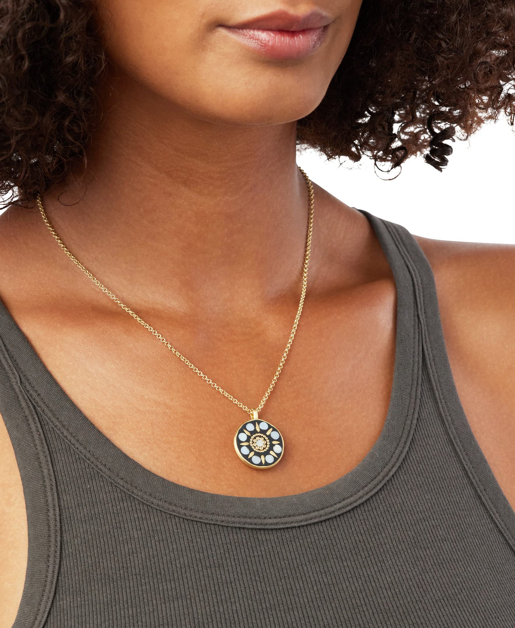 Lucky Brand Gold-Tone Hammered Mother-of-Pearl Pendant Necklace, 18" + 2" extender