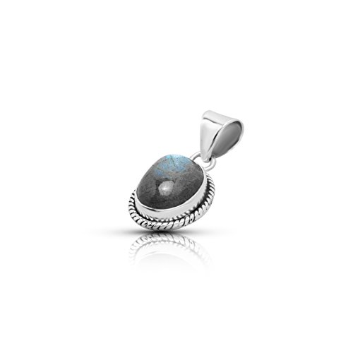Koral Jewelry Labradorite Oval Stone Pendant Sterling Silver 925 Ethnic Vintage Look