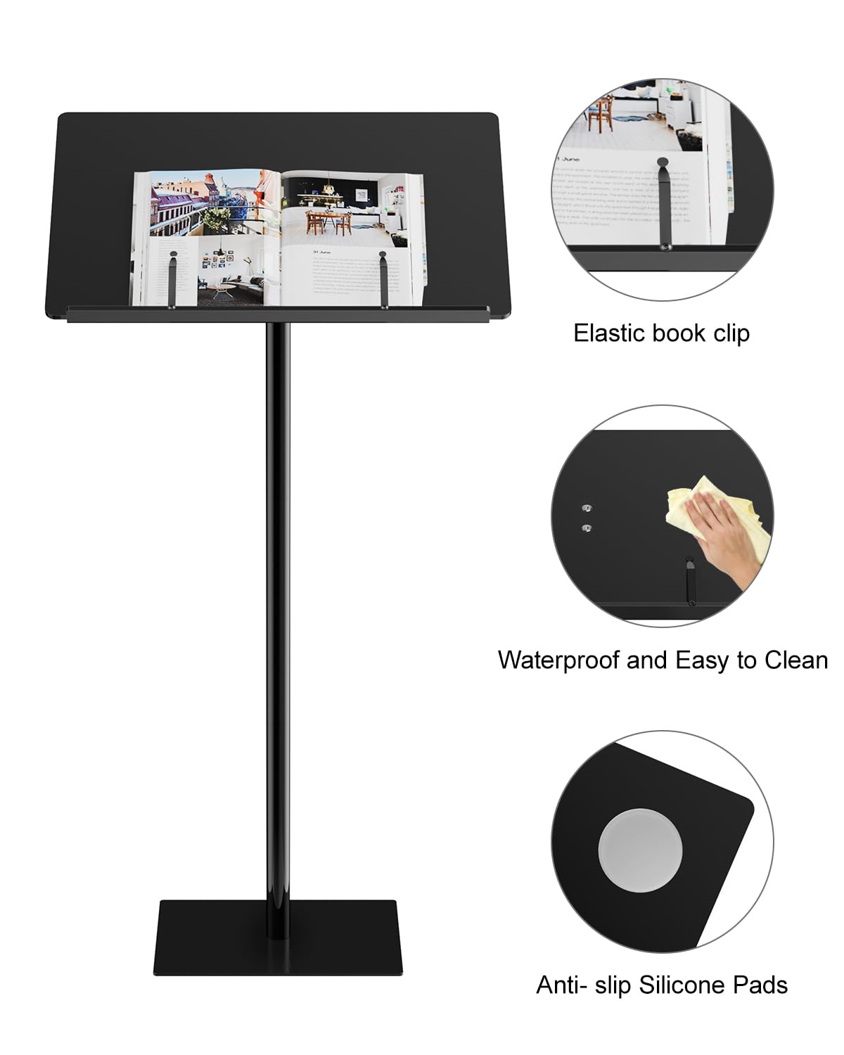 KSacry Acrylic Podium Stand, 42.3" H Black Angle Adjustable Acrylic Podiums for Church,Modern Lecterns & Pulpits for Classroom, Concert, Church, Speech, Easy Assembly, Metal Base, Black