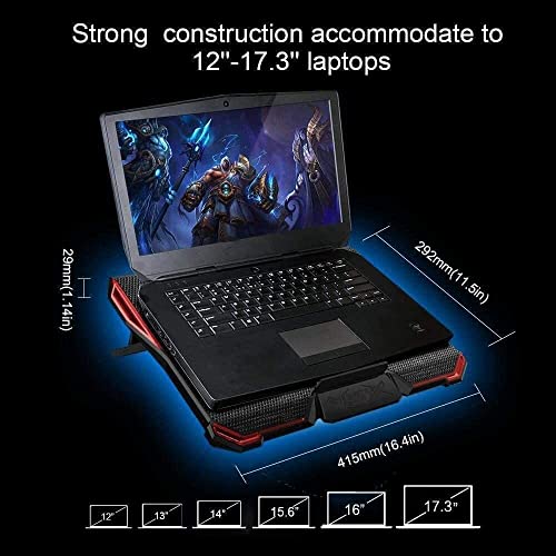 Laptop Cooling Pad, 5 Quiet Fans Cooler Pad, Portable Ultra-Slim Quiet Laptop Notebook Cooler Cooling Pad Stand with 2 USB Powered Fans, Adjustable Mount Stand Height Angle, Fits 17 Inches