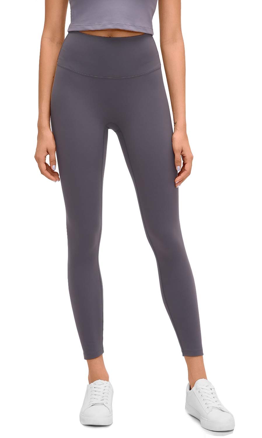 Lemedy Women Naked Feeling High Waist Tight Yoga Pants Workout Athletic Leggings (Grey, L)