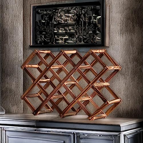 VGWHY Wine Rack, Wooden Wine Rack for 10 Bottle, Free Standing Wine Storage Racks Foldable for Kitchen, Party, Home Kitchen Bar Cabinets (Brown)