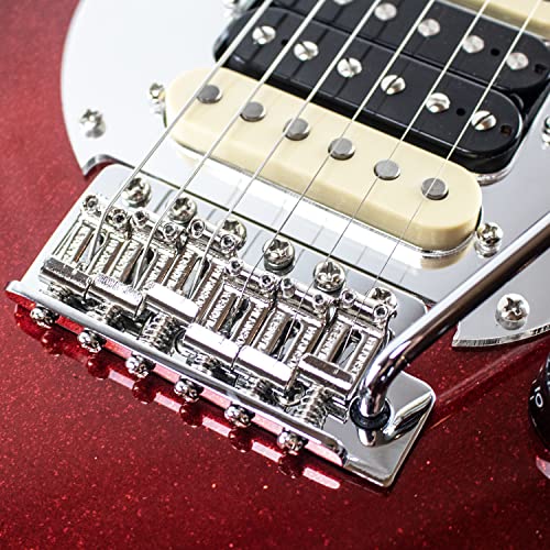 Sawtooth 6 String ES Hybrid Electric Guitar with Wilkinson Tremolo, Blood Red Sparkle w Pro Series Gig Bag, Right (ST BRS)