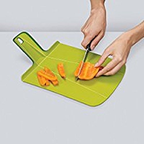 Joseph Joseph Chop2Pot Foldable Plastic Cutting Board 15-inch x 8.75-inch Chopping Board Kitchen Prep Mat with Non-Slip Feet 4-inch Handle Dishwasher Safe, Small, Red