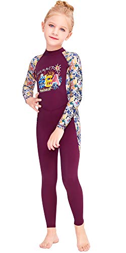Kids One Piece Long/Short Sleeve Swimsuit Sun Protection Sunsuit Purple M