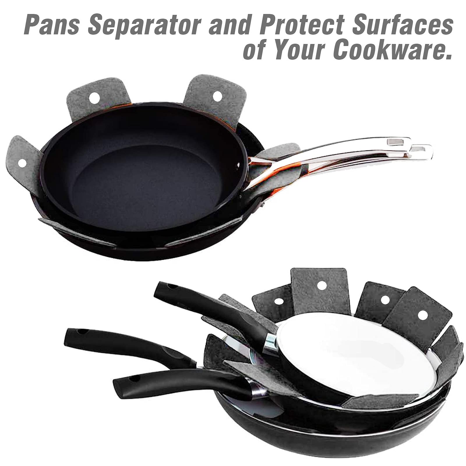 Pot and Pan Protectors, Set of 12 and 3 Different Size, Pot Dividers Pad to Prevent Scratching, Pans Separator and Protect Surfaces of Your Cookware (Grey)