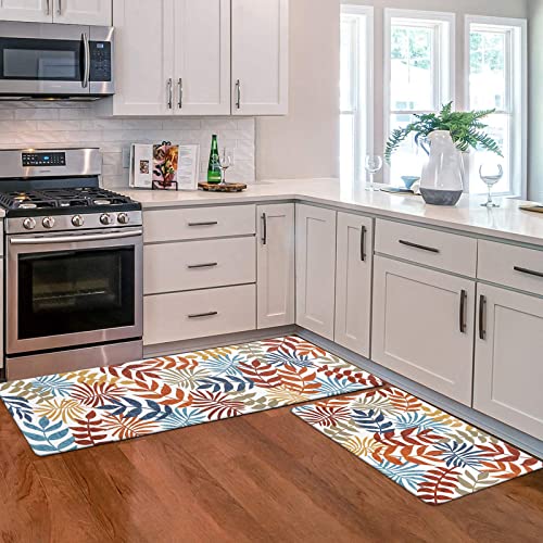 Pauwer Anti Fatigue Kitchen Floor Mat Set of 2 Waterproof Non Skid Kitchen Rugs and Mats Heavy Duty PVC Foam Cushioned Kitchen Runner Floor Mat Carpet for Kitchen Laundry Office