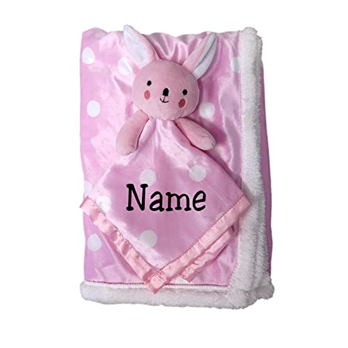 SONA G DESIGNS Personalized Baby Security Blanket Lovey and Swaddle Blanket Set with Custom Embroidered Name for Babies Boy and Girl (Bunny with Embroidered Name)