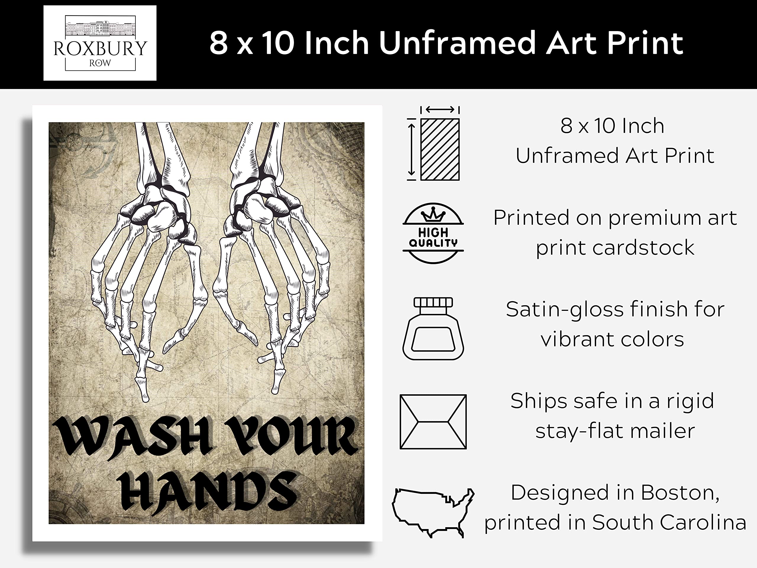 Roxbury Row Skeleton Hands Bathroom Decor Wall Art, Skeleton Decor | Funny Bathroom Signs, Gothic Bathroom Decor Wall Art, Creepy Decor, Spooky Decor, Halloween Bathroom Decor (8X10 Unframed)