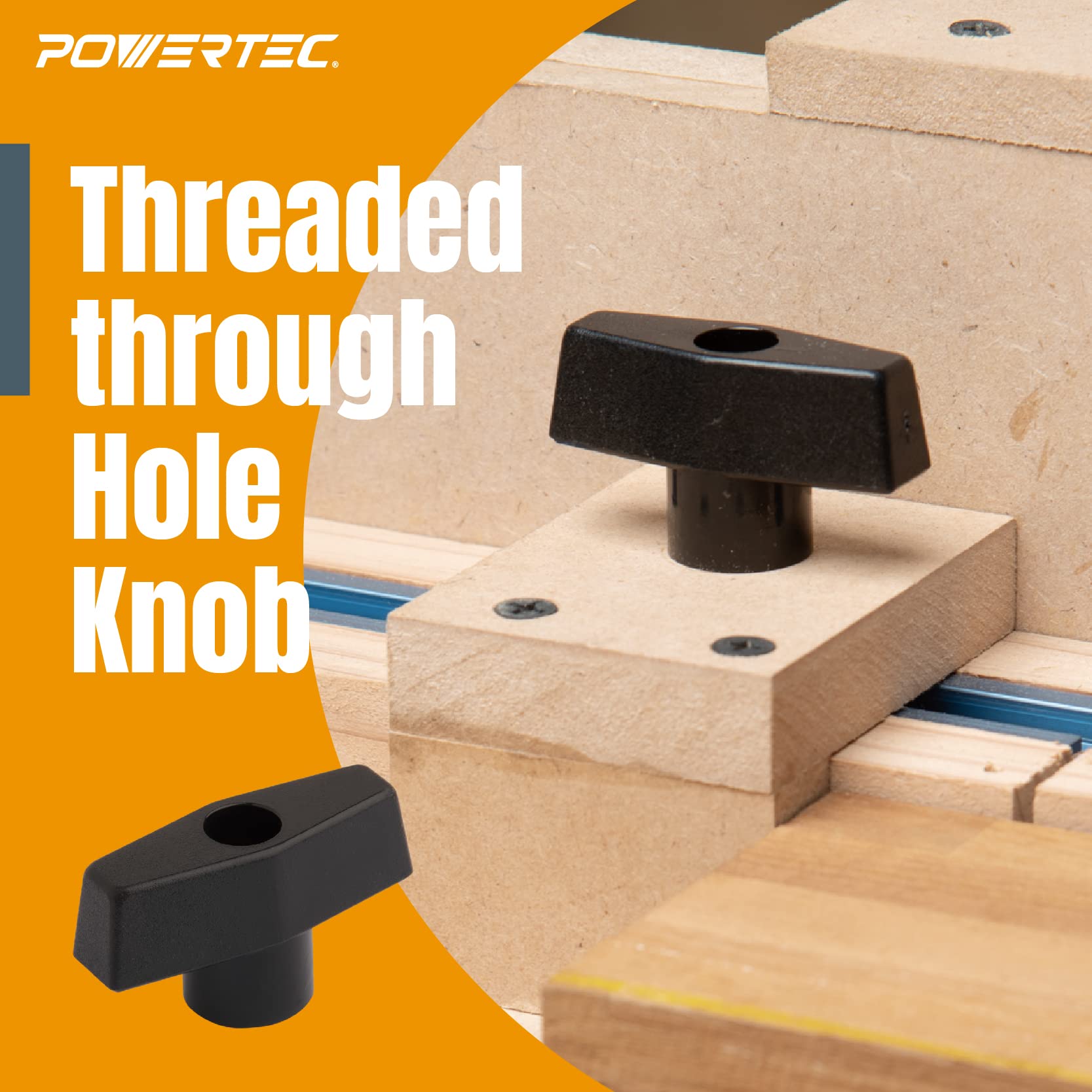 POWERTEC 71121V T Track Knob Kit w/Threaded Knobs and 5/16β-18 T Track Bolts, 16 Piece Set, T Track Accessories for Woodworking Jigs and Fixtures