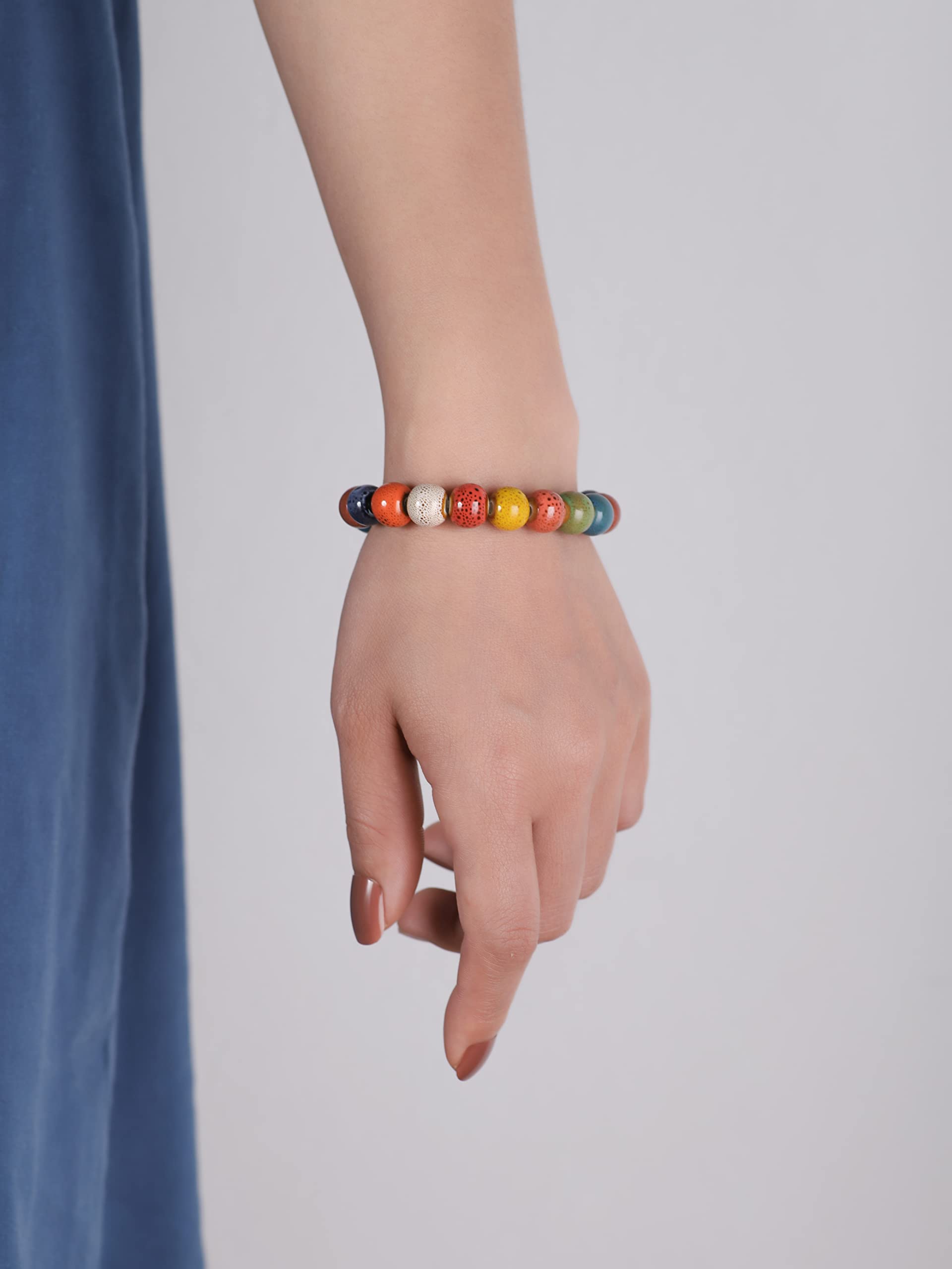 MINACHI Bohemian Colorful Round Beads Bracelet, Boho Jewelry Gift for Women