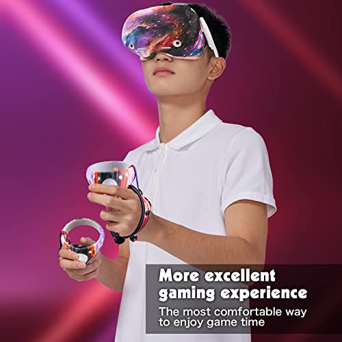Relohas Accessories for Oculus Quest 2, VR Accessory Set for Meta Quest 2, Include Controller Grip Leather Cover, VR Shell Cover, Face Cover, Lens Cover and 10PCS Disposable Eye Cover(Galaxy Blue)