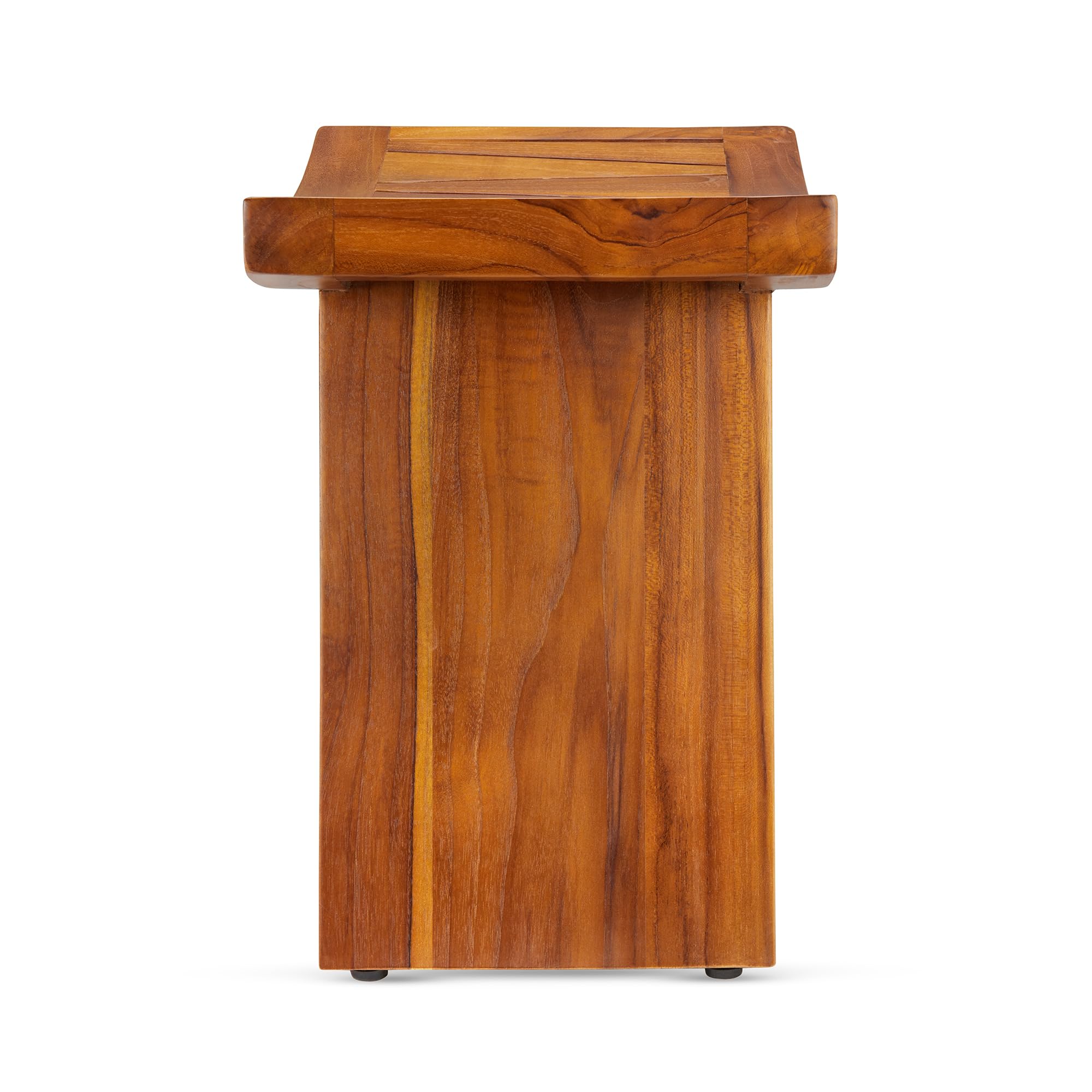 TeakCraft Teak Shower Stool with Shelf β Water Resistant, Non-Slip Premium Indonesian Teak Wood Bath Seat Bench for Shower β Fully Assembled Wood Spa Bath Organizer Seat with Leveling Feet, The Randi