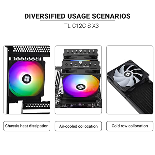 Thermalright TL-C12C-S X3 CPU Fan 120mm ARGB Case Cooler Fan, 4pin PWM Silent Computer Fan with S-FDB Bearing Included, up to 1500RPM Cooling Fan(3 Quantities)