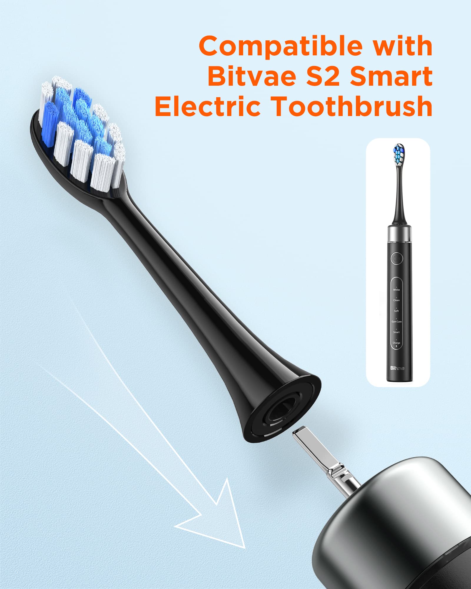 Sonic Electric Toothbrush Replacement Heads Compatible with Bitvae SmartS2 Black Rechargeable Toothbrush, Clean Toothbrush Heads Refills, 4 Pack