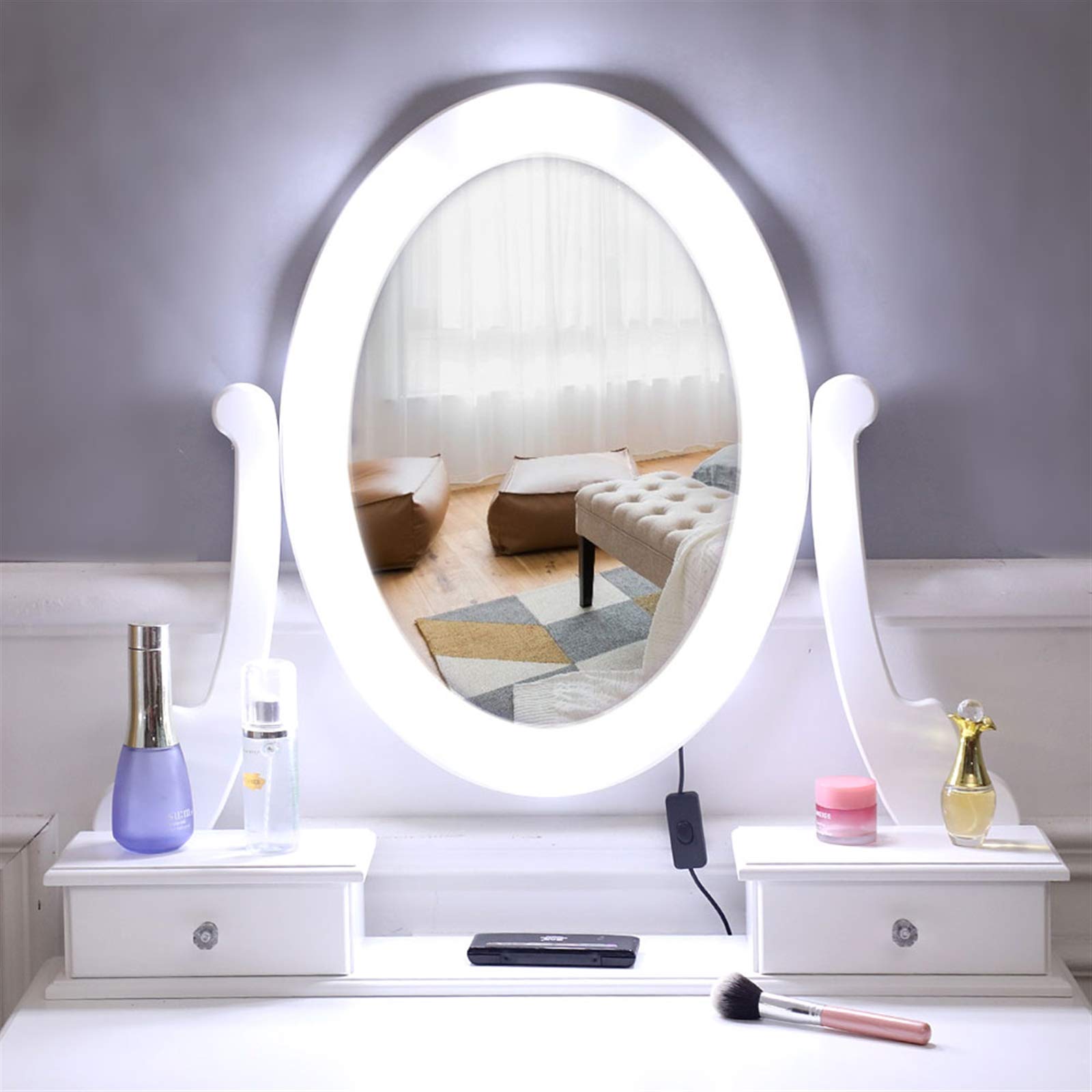 IMGDD Vanity Desk with Mirror and Lights with Light Bulb,Single Mirror Makeup Vanity 5 Drawer Dressing Table,Vanity Mirror with Lights Desk and Chair Makeup Desk White
