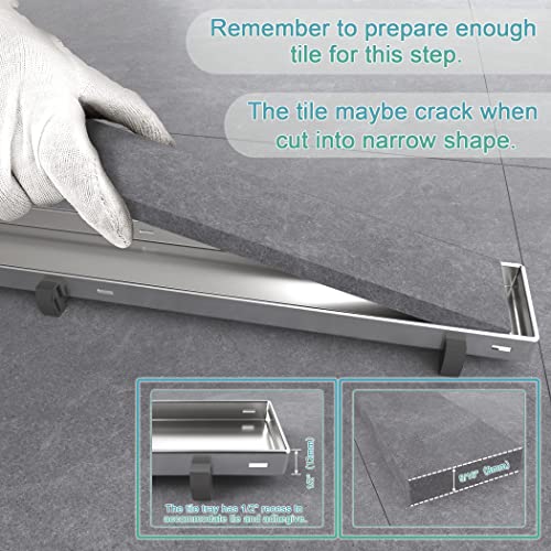 SR SUN RISE 24 Inch Linear Shower Floor Drain with Extra PVC Shower Drain Base, Rectangle Shower Drain with Tile Insert Grate and Hair Strainer Adjustable Leveling Feet, Brushed 304 Stainless Finished
