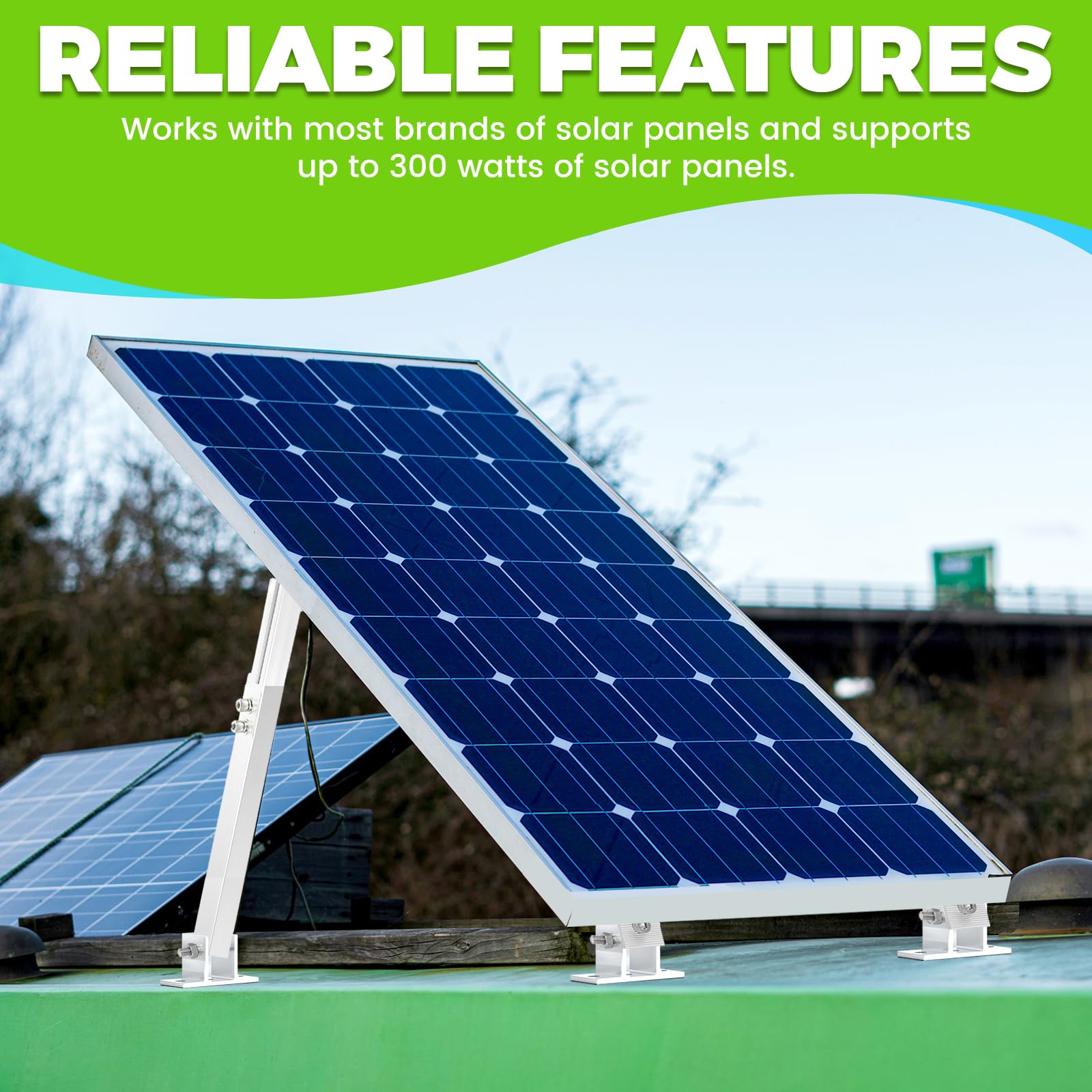 KUAFU Adjustable Solar Panel Tilt Mount Brackets Support up to 300W Solar Panel for Boats, RV, Roof on-Grid/Off-Grid Systems and Any Flat Surface Telescopic Bracket Solar Panel Pole Mount