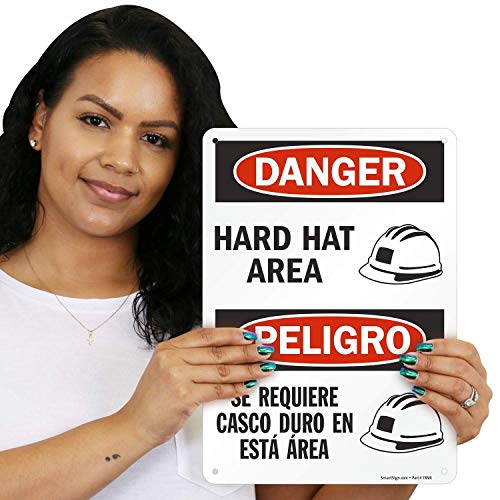 SmartSign - S-2115-PL-14 "Danger - Hard Hat Area" Bilingual Sign | 10" x 14" Plastic