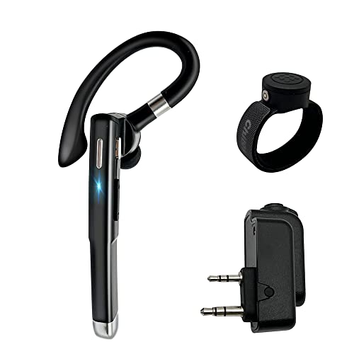 LSENG Walkie Talkie Bluetooth Headset Earpiece with 2 Pin Wireless Dongle and PTT Button Compatible with BaoFeng Kenwood Btech Two Way Radios