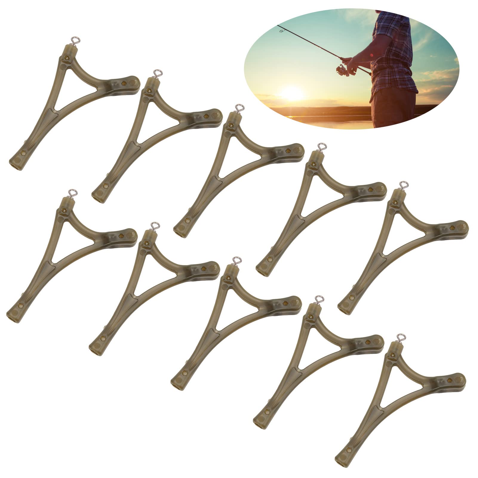 plplaaoo 10Pcs Carp Fishing Accessories, Feeder Cage Carp Rigs Tool, Side Bend Rolling Swivel Fish Tackle Carp Rigs Tool with O Connector, Lure Pegs Accessories Surface Bait Equipment