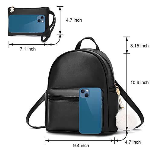 Mini Backpacks for Girls Teen PU Leather Women Small Size Backpack Purse Shoulder Bag Wallet Set Bookbag