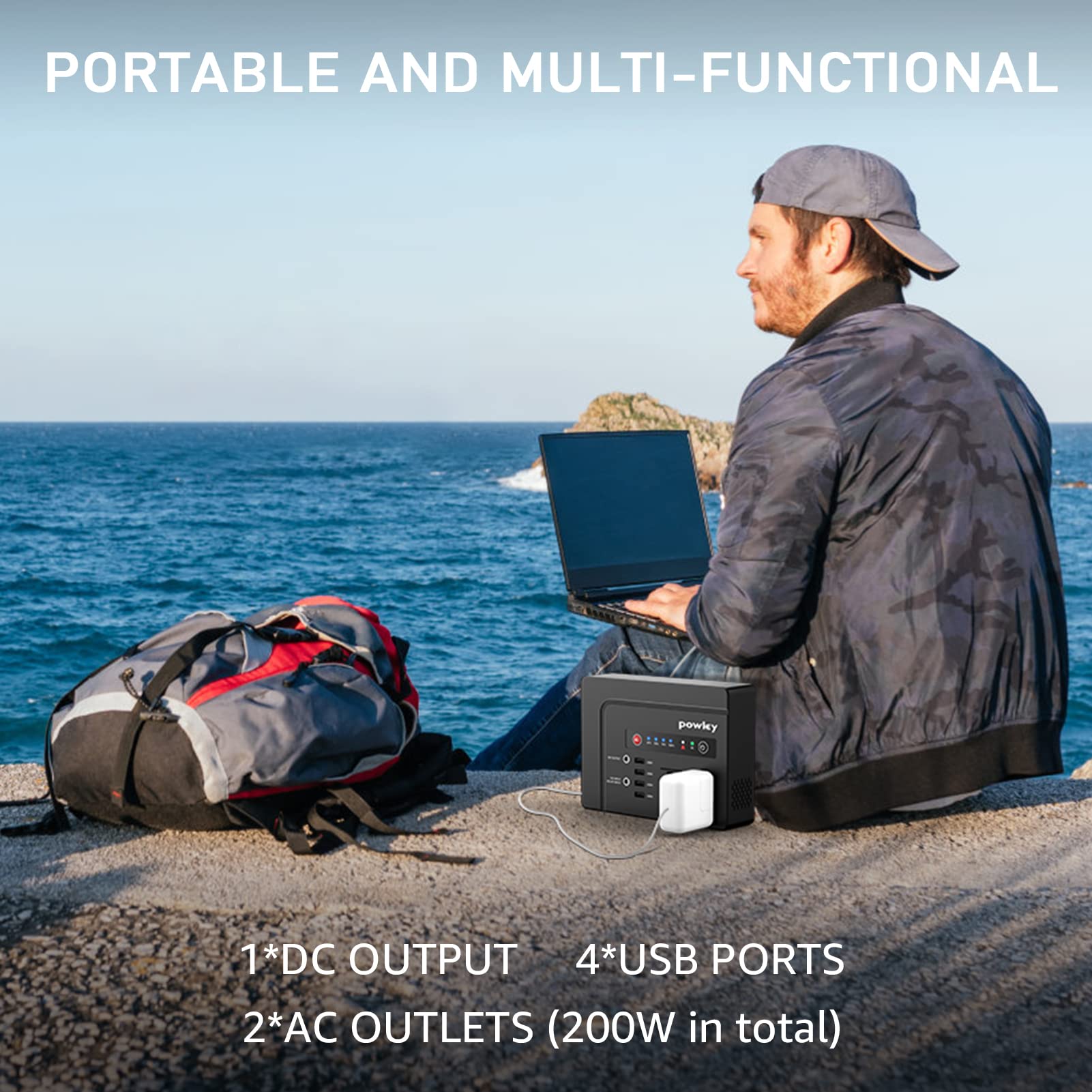 Powkey 200W Solar Generator, 146Wh Portable Power Station with Pure Sine Wave AC Outlet, Backup Lithium Battery, 40W Solar Panel Charger for Outdoors Camping Travel Hunting Emergency
